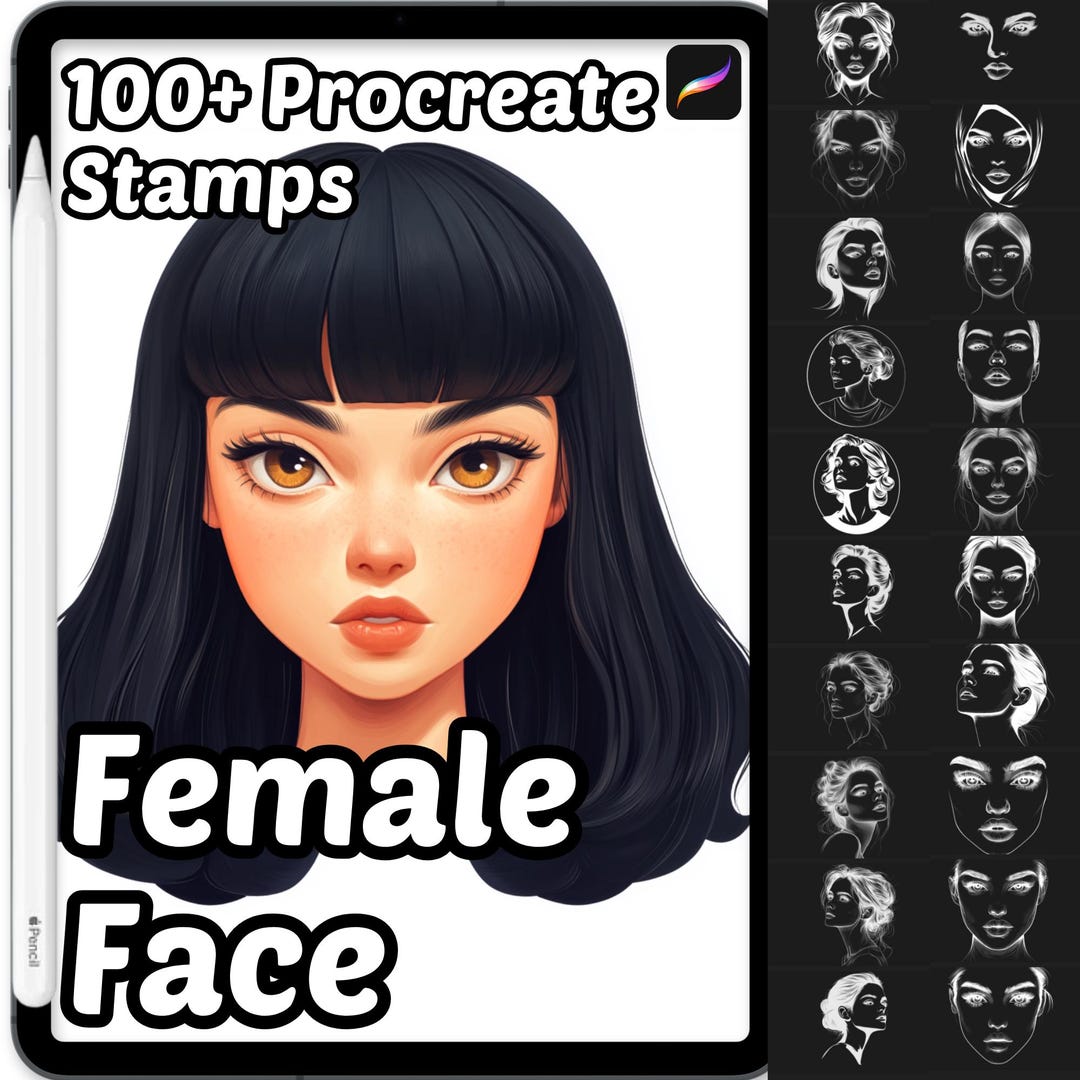 Female Face Procreate Stamps | 110+ Procreate Female Base Head Stamps ...