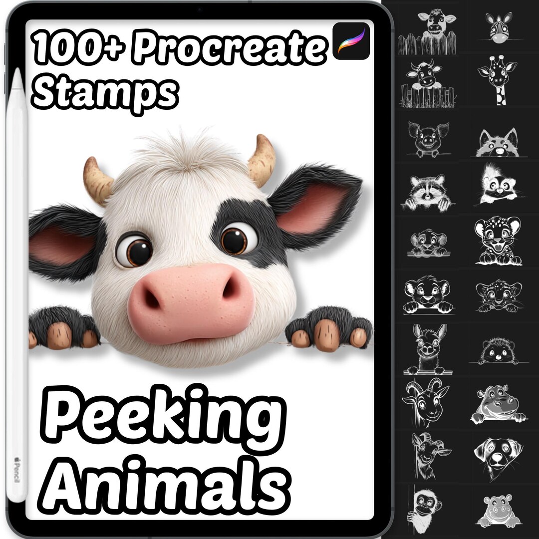 Animals Peeking Procreate Stamps | 100+ Animals Procreate Brushes ...