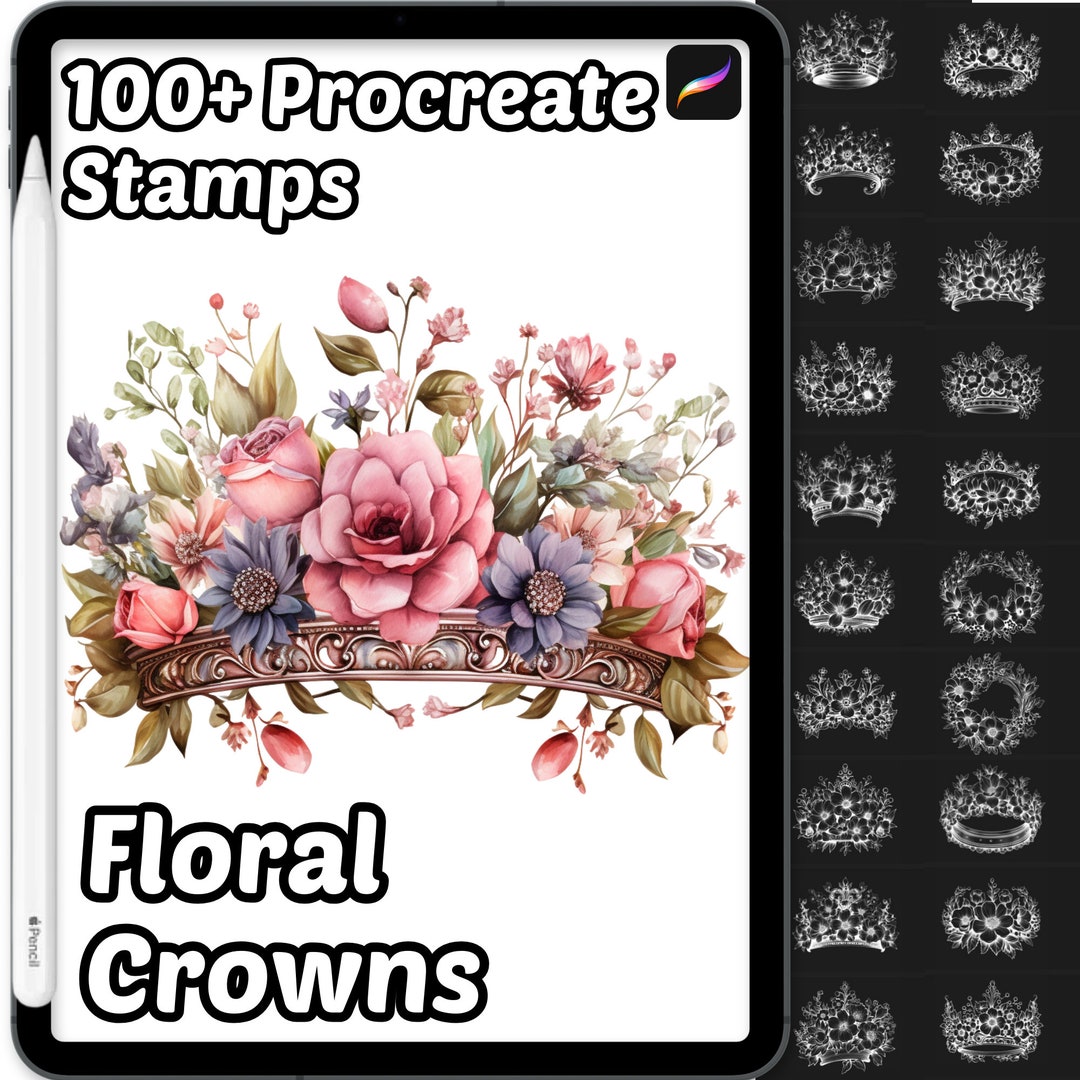 Crowns Procreate Brushes | 100+ Procreate Cute Floral Crowns Stamps ...