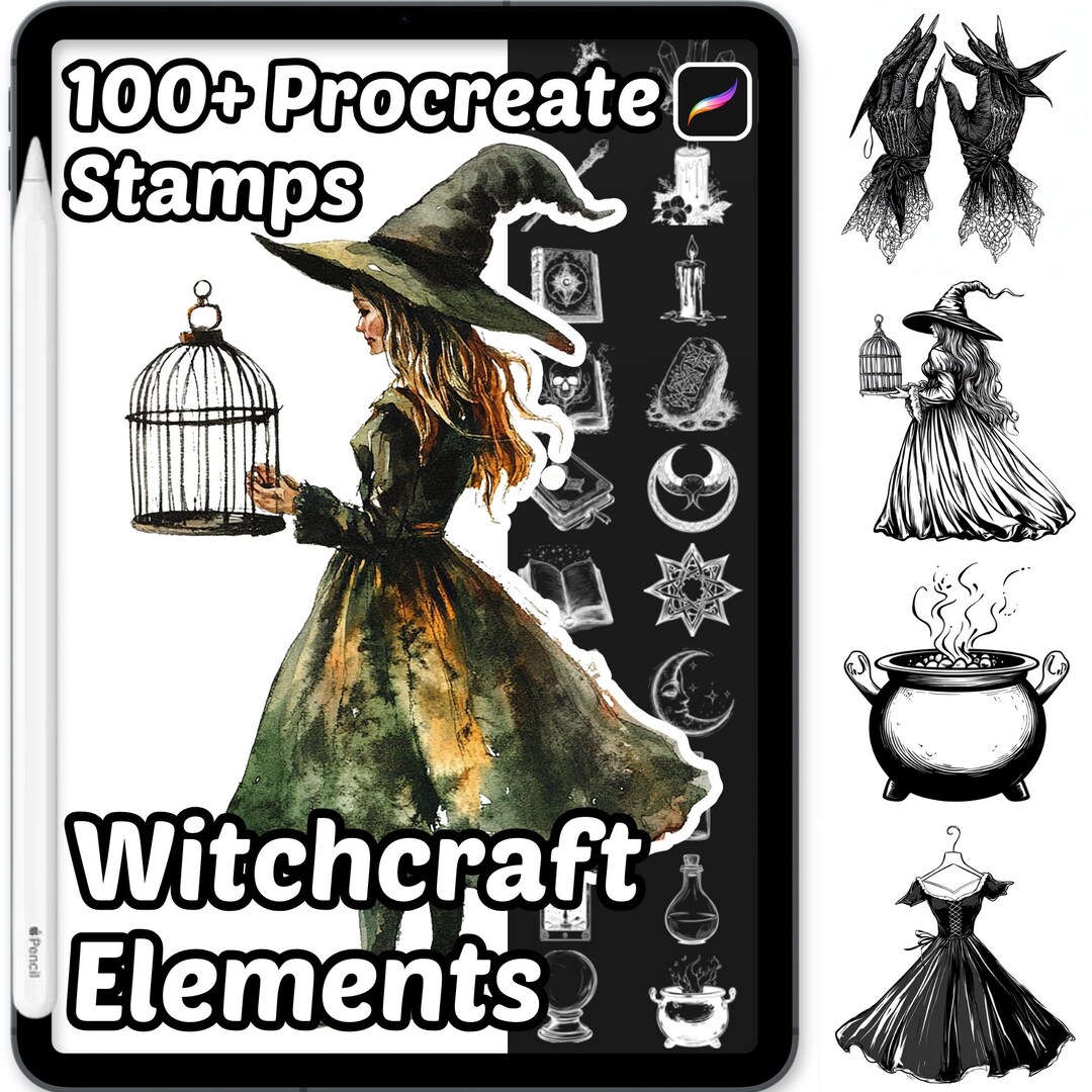 Witch Procreate Stamps | 100+ Procreate Halloween Stamps | Witch and ...