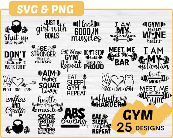 Gym Svg Bundle 25 Workout Svg Fitness Svg Gym Motivation - Etsy