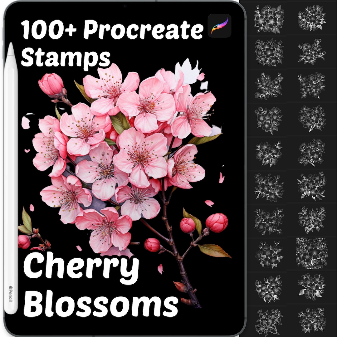 Cherry Blossom Procreate Stamps | 100+ Procreate Floral Stamps ...