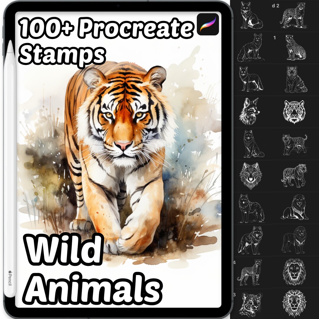 Wild Animal Procreate Stamps | 100+ Doodle Animal Procreate Brushes ...