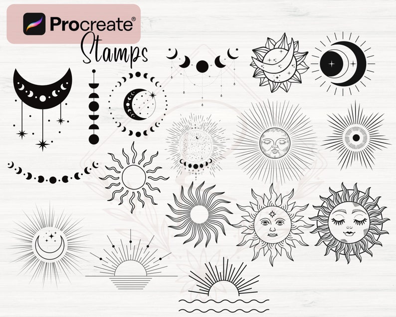 Sun and Moon Procreate Stamps 85 Mystical Procreate Stamps - Etsy