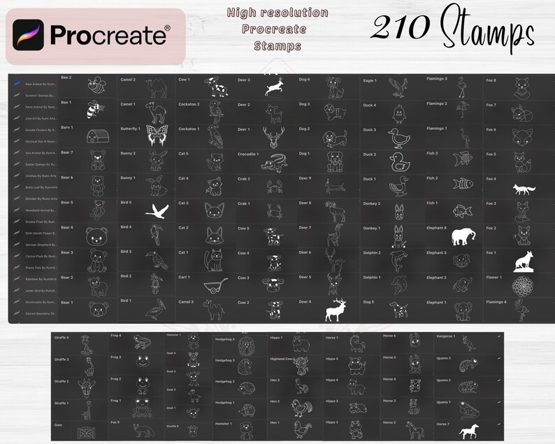 Animals Procreate Stamps 210 Animal Procreate Brushes - Etsy