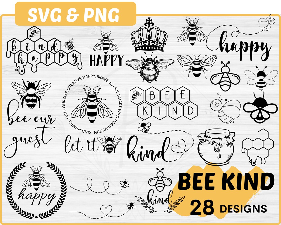 Bee Svg Hand Lettered Bundle Bee Kind Svg Bee Happy Svg - Etsy