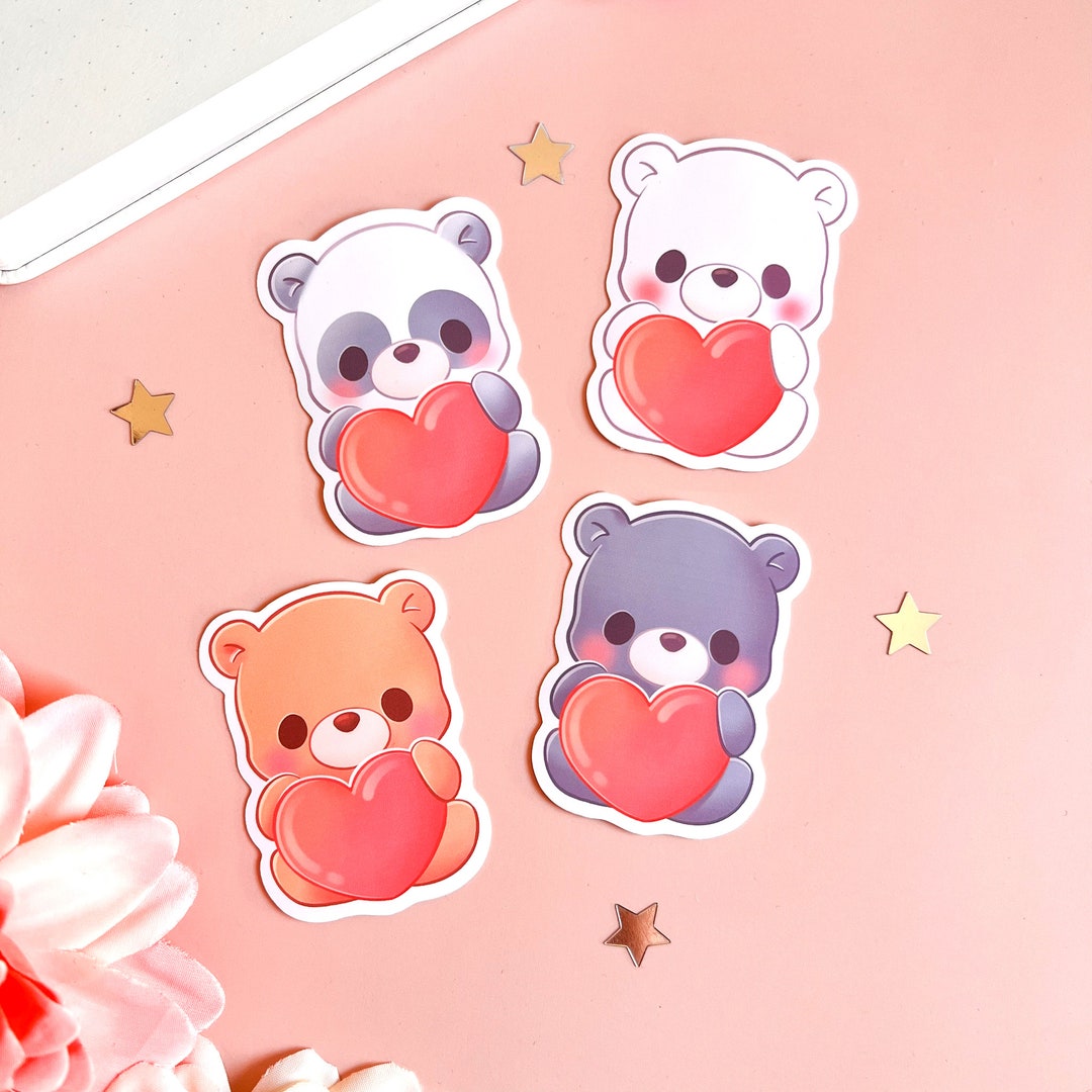 Kawaii Love Bear Stickers Cute Bears Holding Hearts - Etsy