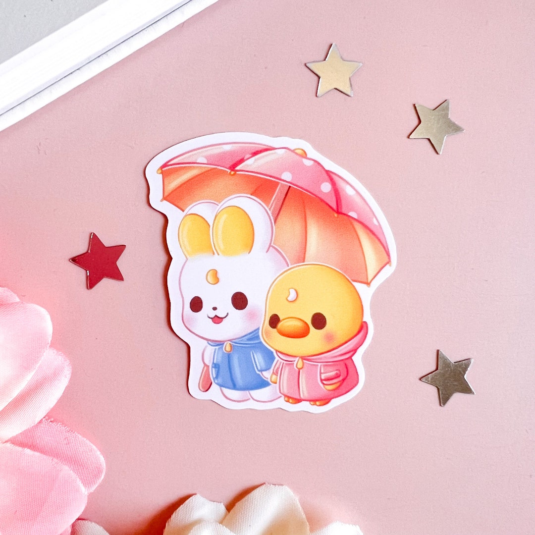 Cute Umbrella Sticker Bunny and Chicken in Raincoat - Etsy