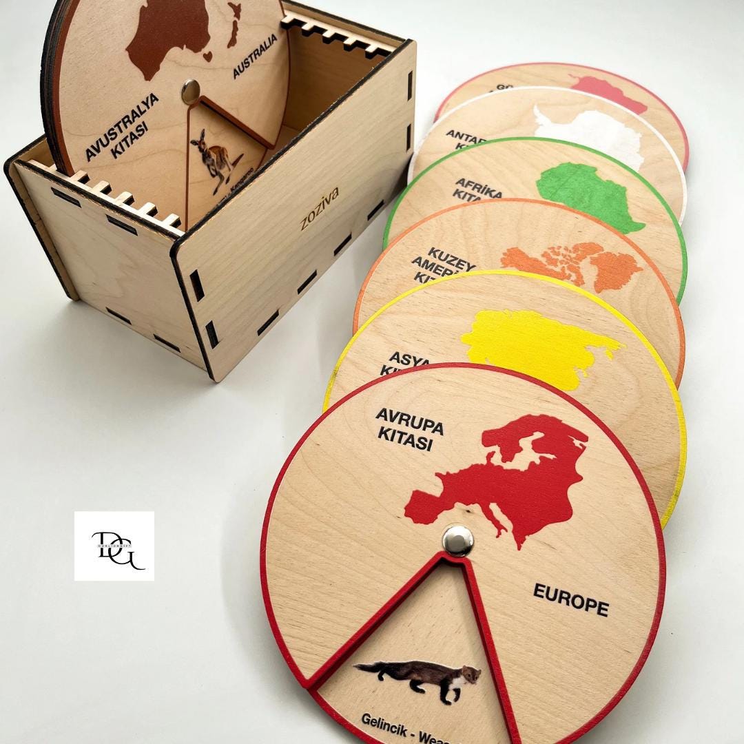 Learning Animals on Continents, 7 Continents Wheel and Box Set ...
