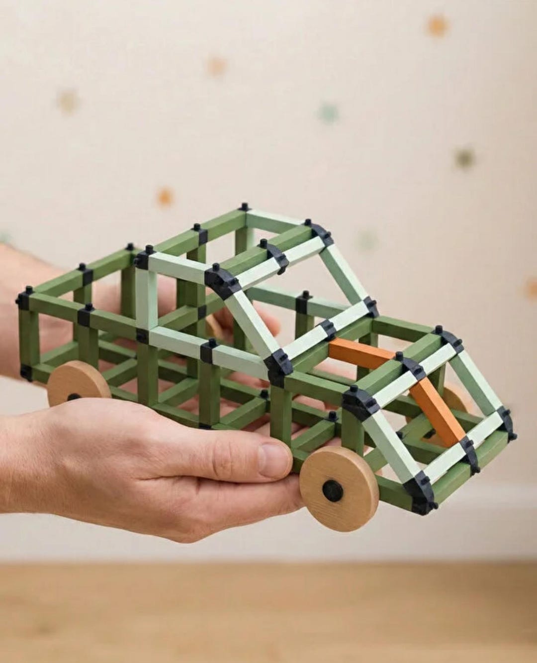 Wooden Building Car Toy for Kids, Educational Off-road Vehicle Toy ...