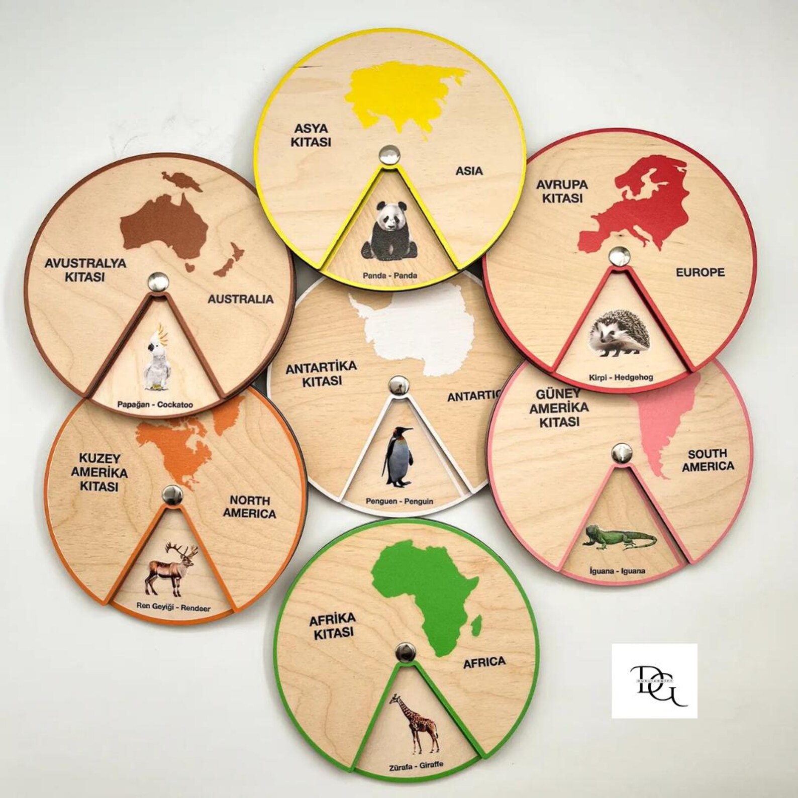 Learning Animals on Continents, 7 Continents Wheel and Box Set ...
