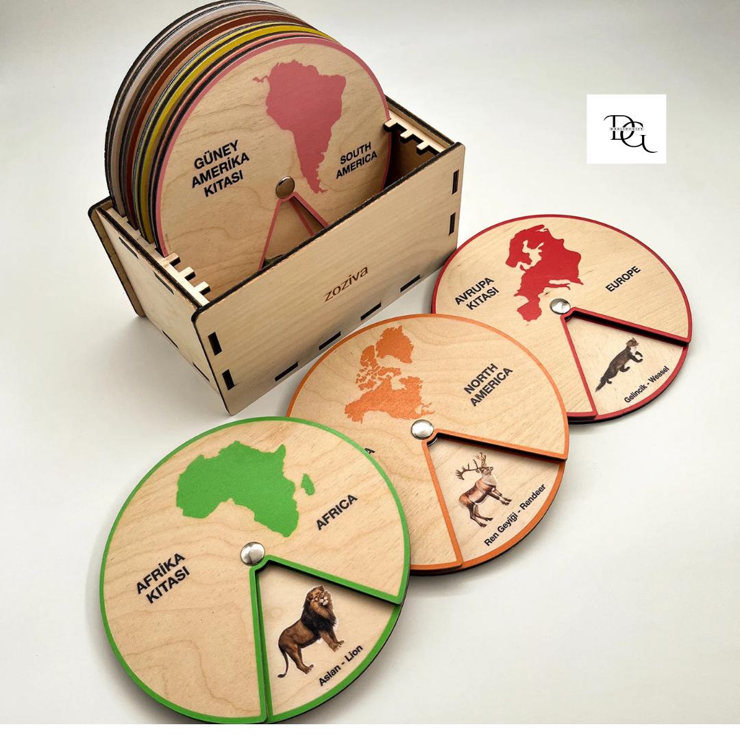 Learning Animals on Continents, 7 Continents Wheel and Box Set ...