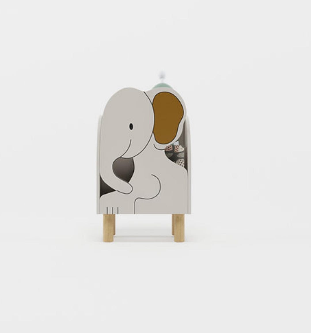 Wooden Montessori Elephant Bookshelf for Kids, Nursery Decor, Animal ...