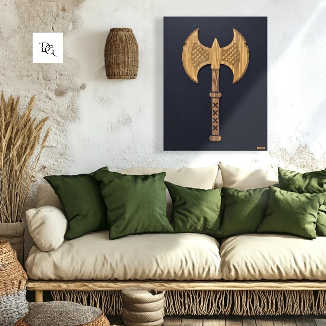 Handcrafted Viking Axe Wooden Wall Art, Rustic Norse Decor, Unique ...