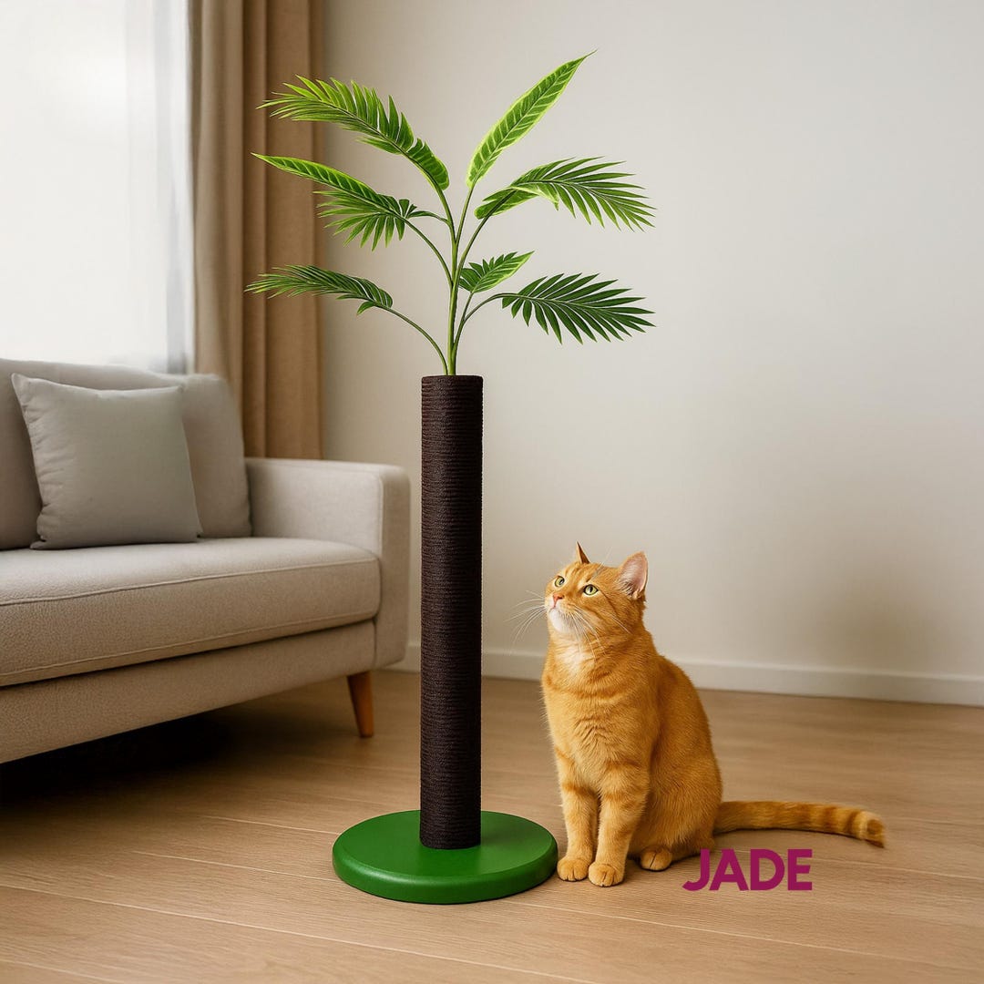 Natural Wood Cat Scratching Post With Palm Top for Modern Homes ...