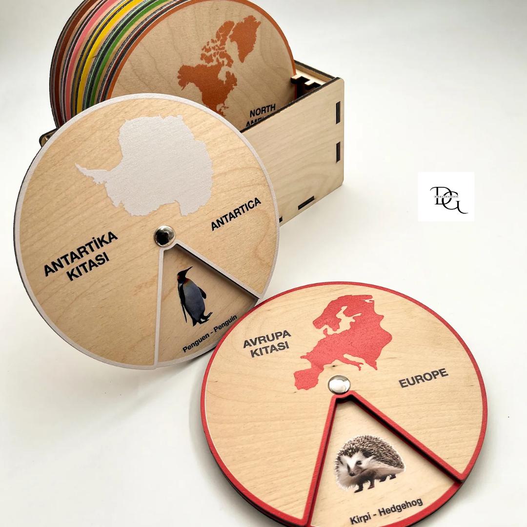 Learning Animals on Continents, 7 Continents Wheel and Box Set ...