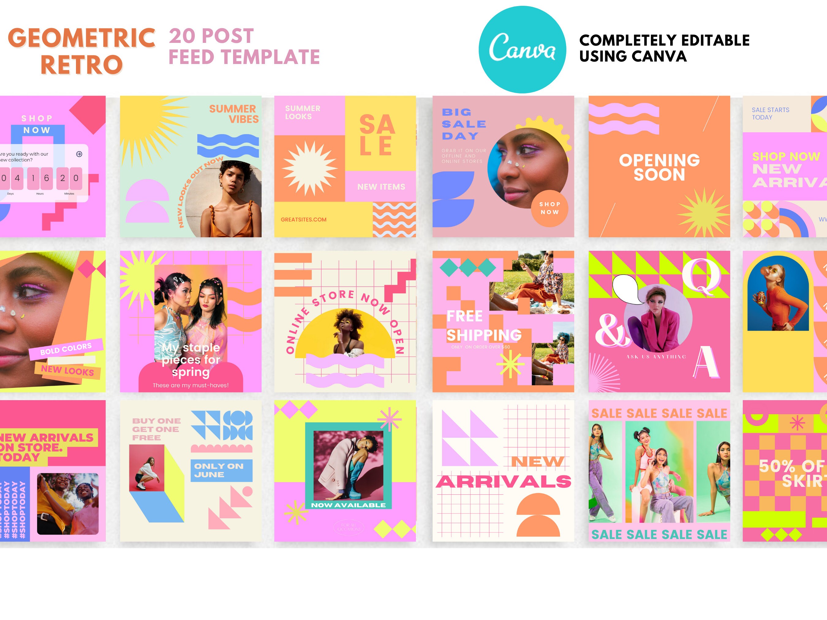 Instagram Template Geometric Retro 20 Fashion Instagram Post Pretty ...