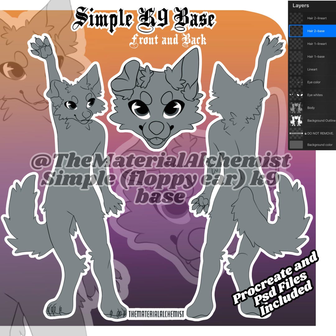 Simple K9 Fursona/furry Custimizable Anthro Ref Sheet Base - Etsy