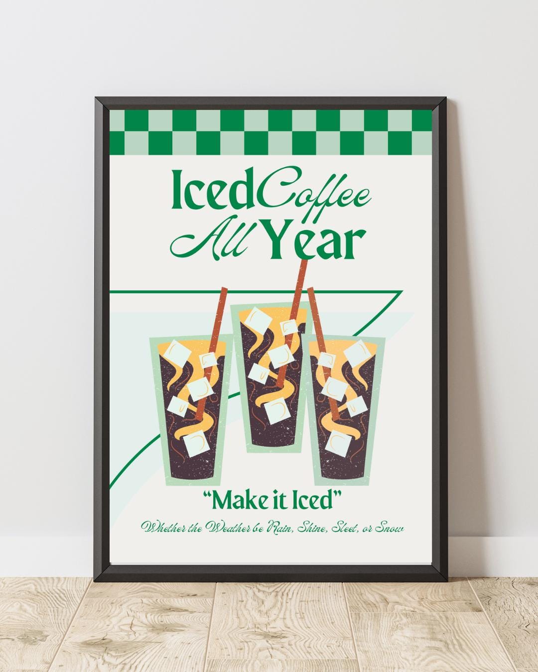 Vintage Retro Iced Coffee Poster – Coffee Lover Wall Art Iced Coffee ...