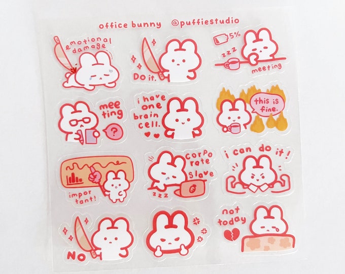 Office Puffie Clear Sticker Sheet - Etsy