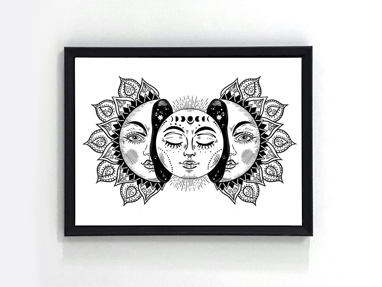 Moon and Sun Graphic Poster | Etsy