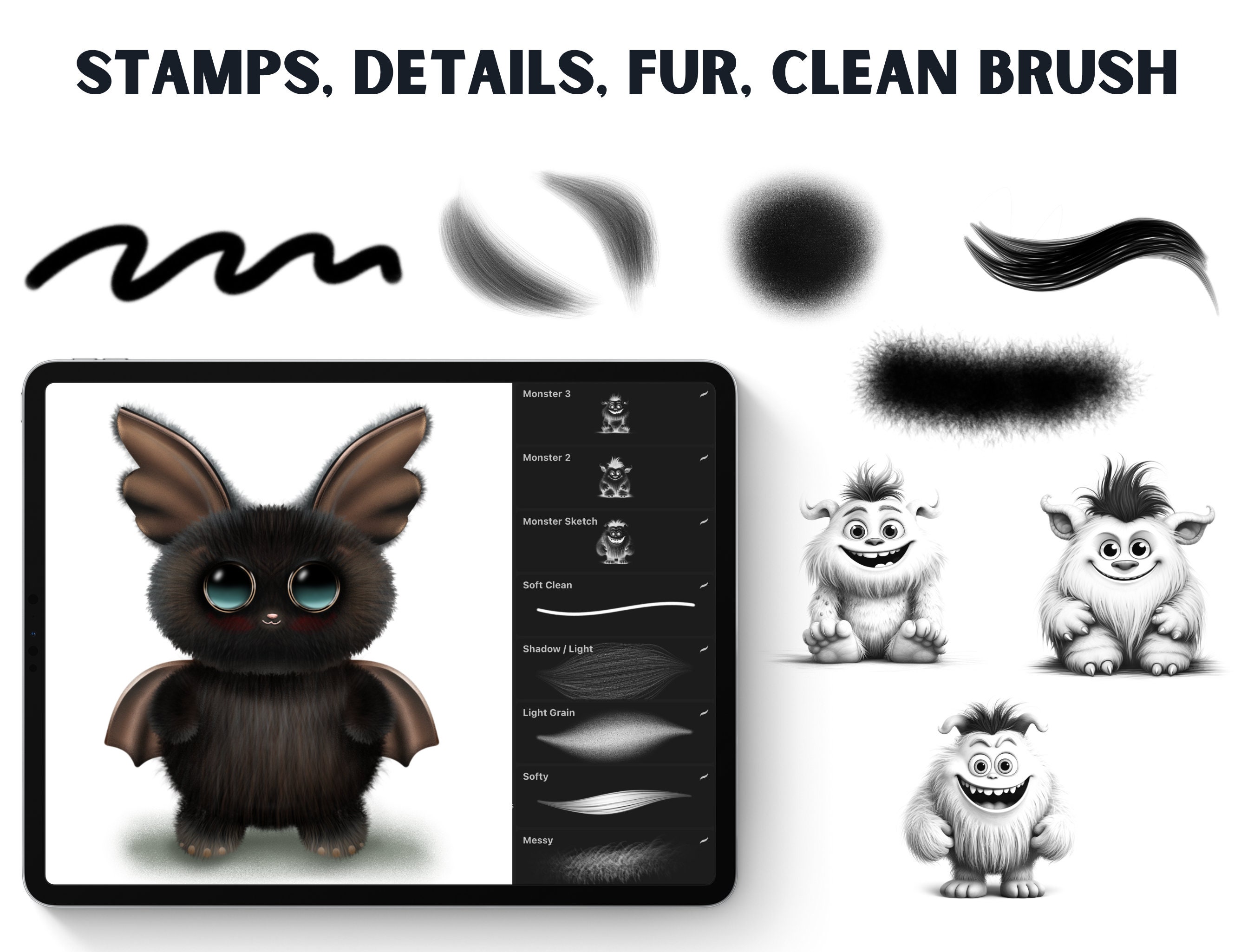 Set of 32 Procreate Fur Brushes | Furry Illustration | Soulny Art | Digital iPad Drawing Tools ...
