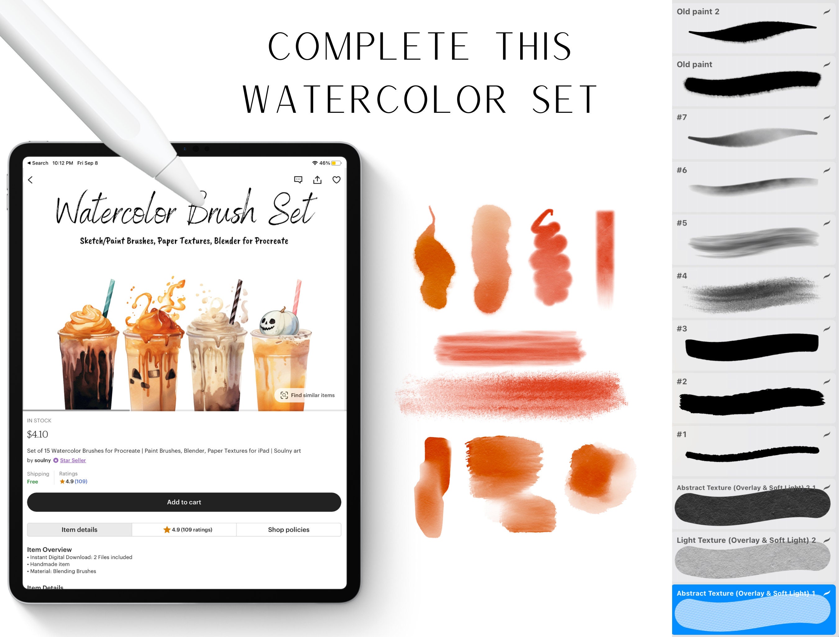Add-on Watercolor Brush Set 12 Procreate Realistic Brushes - Etsy