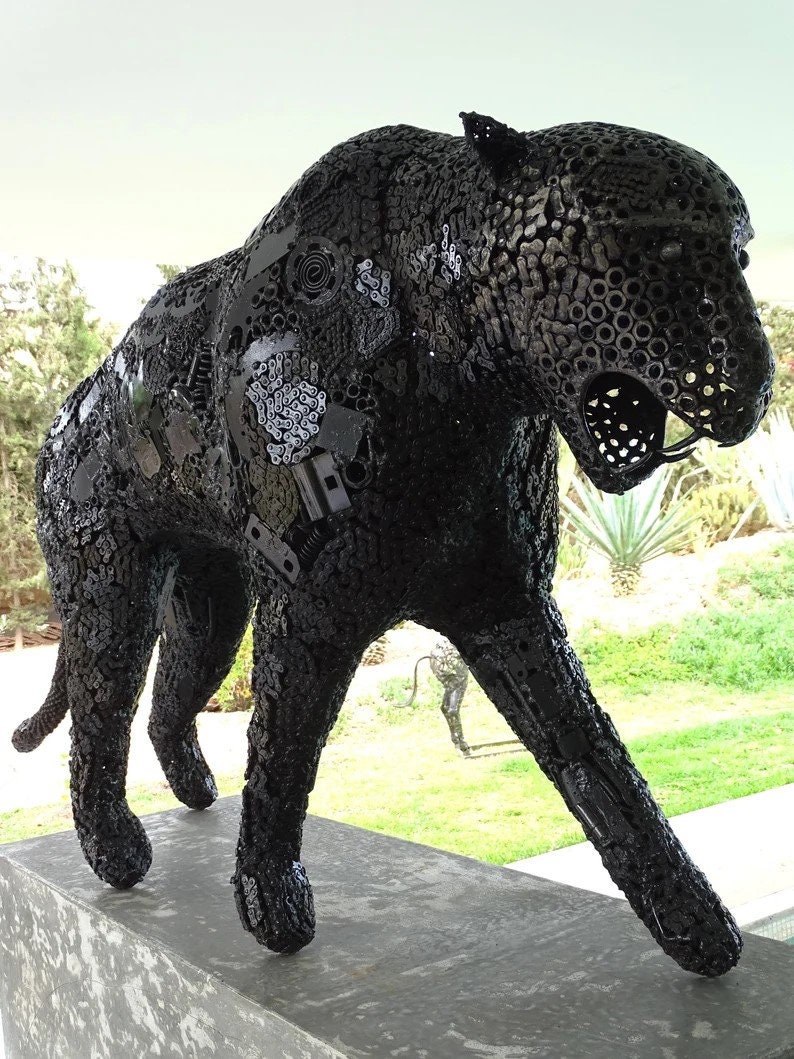 Handmade Real Size Leopard Statue From Junk Metal | Decoration Yard ...