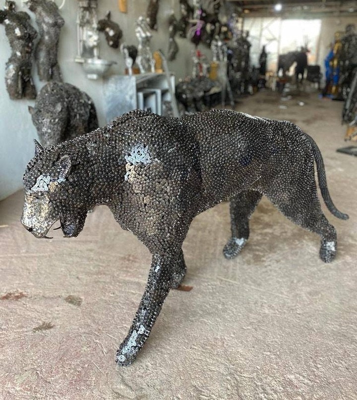 Handmade Real Size Leopard Statue From Junk Metal Decoration - Etsy