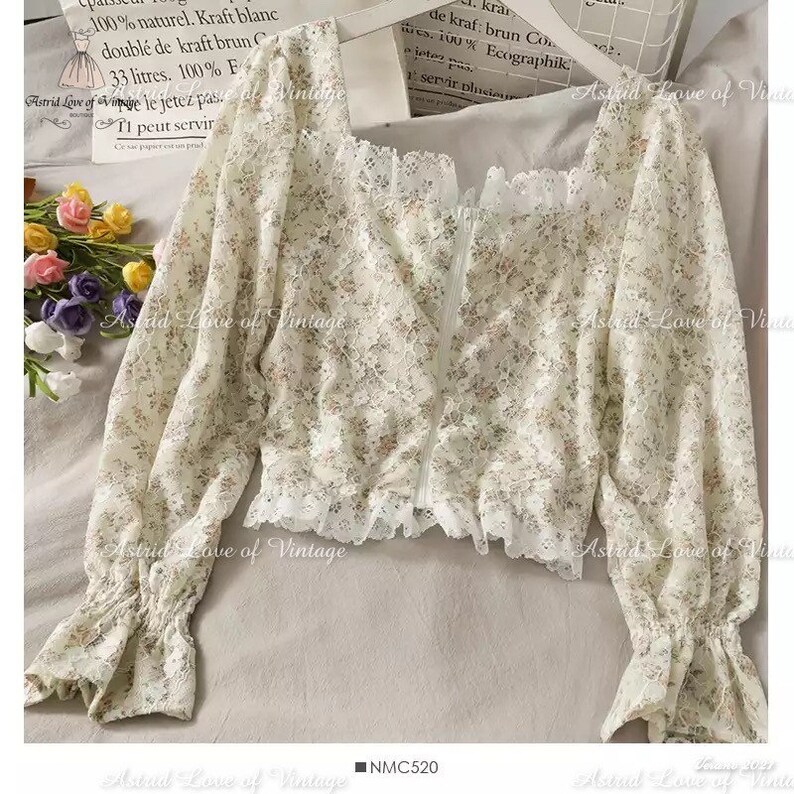 Beautiful Blouse Top Cottage Core Floral Print Cozy Warm Retro - Etsy UK