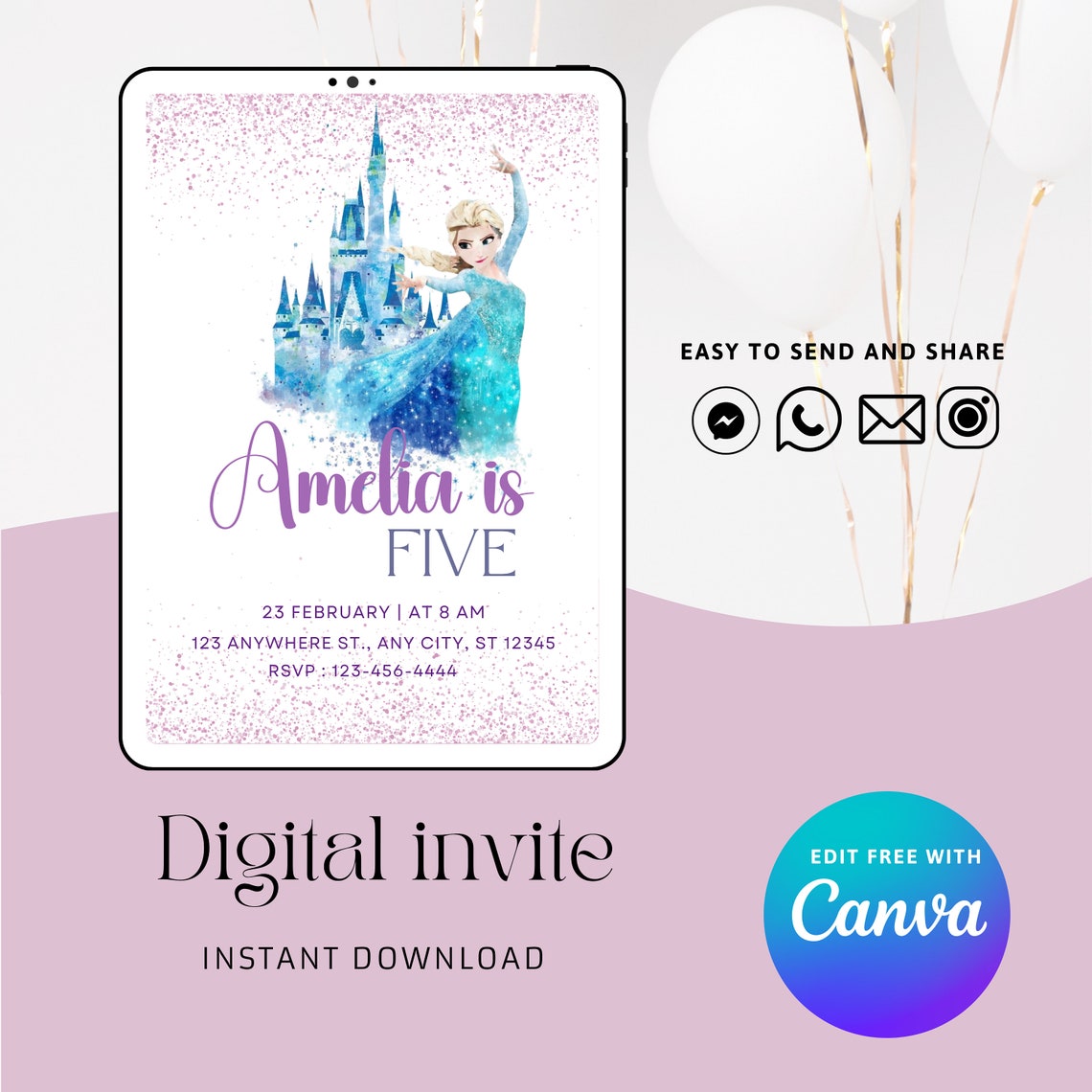 Frozen Elsa Invitation, Elsa Birthday Invitation, Invitation for Girl ...