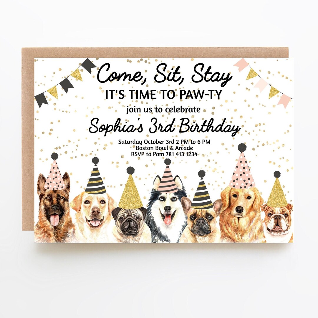 EDITABLE PRINTABLE Come Sit Stay Dog Birthday Party - Etsy