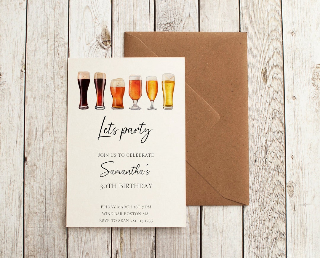 Let's Party Beer Birthday Party Invitation Template, Brewery Bday Party ...