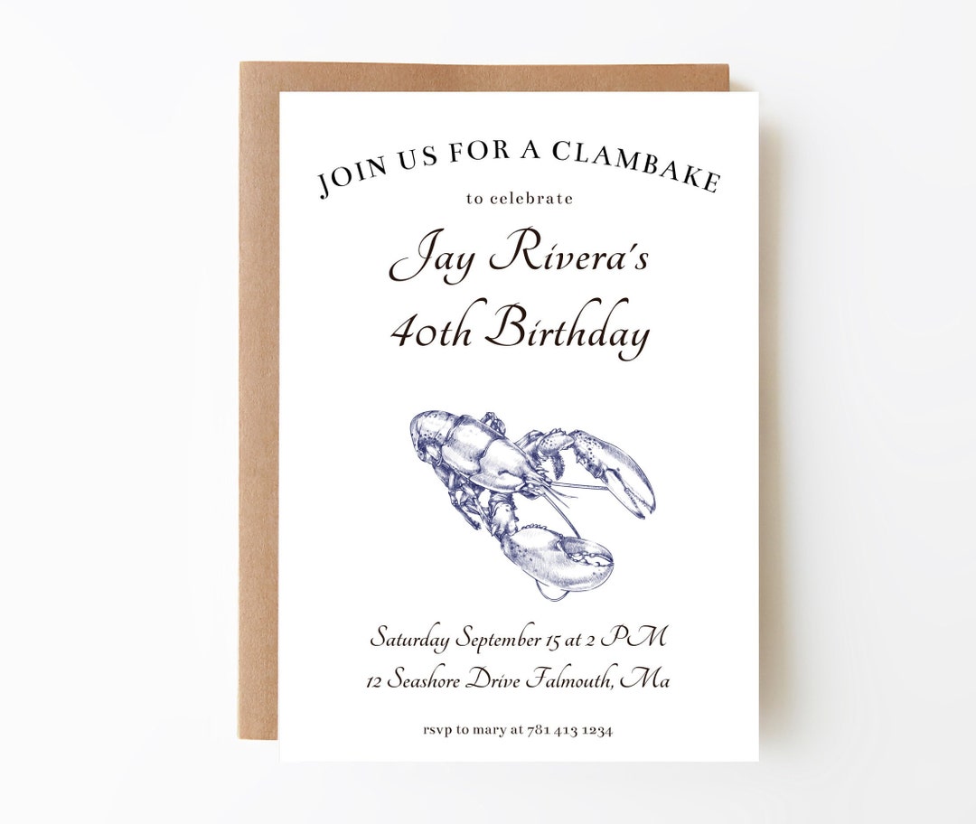 Clambake Invitation Template Lobster Birthday Nautical Party - Etsy