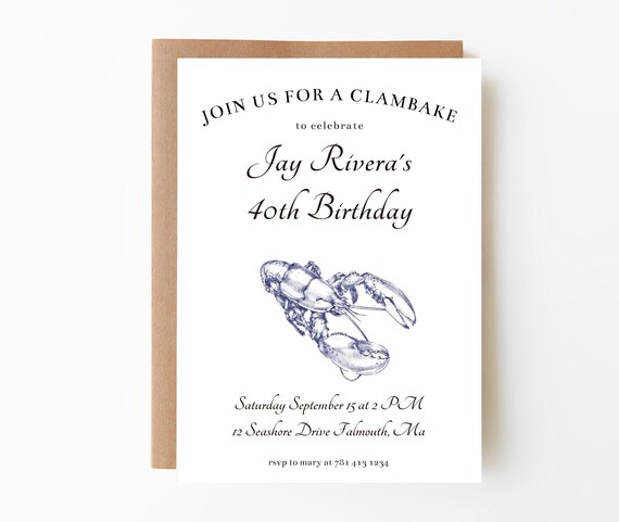 Clambake Invitation Template Lobster Birthday Nautical Party - Etsy