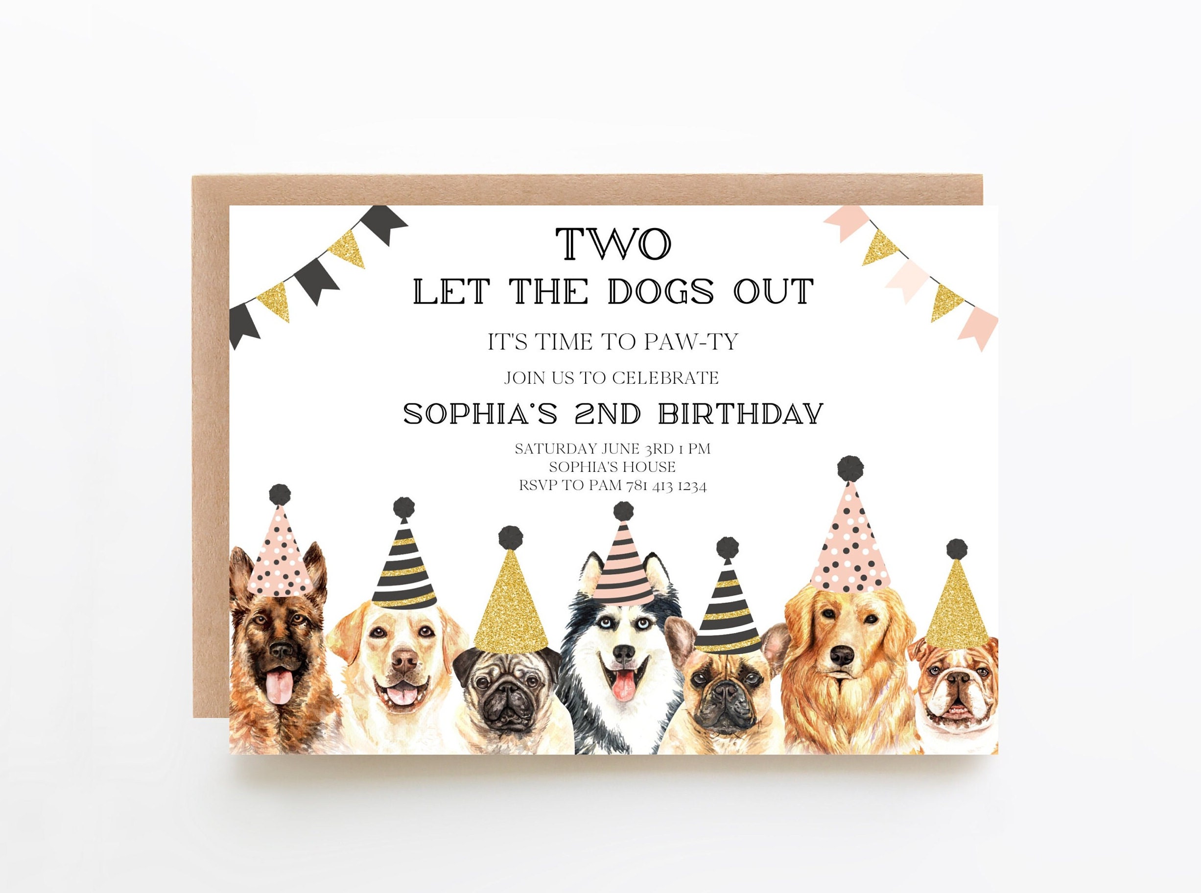 Two Let the Dogs Out Birthday Party Invitation Template, 2nd Bday ...