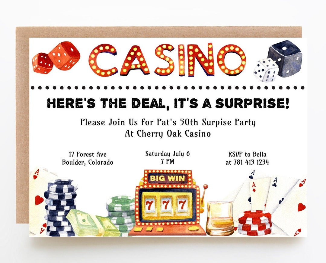 EDITABLE PRINTABLE Casino Surprise Birthday Party Invitation Template ...