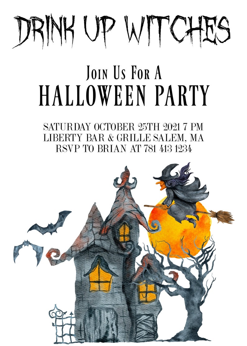 EDITABLE AND PRINTABLE, Drink up Witches Invitation, Halloween Party ...