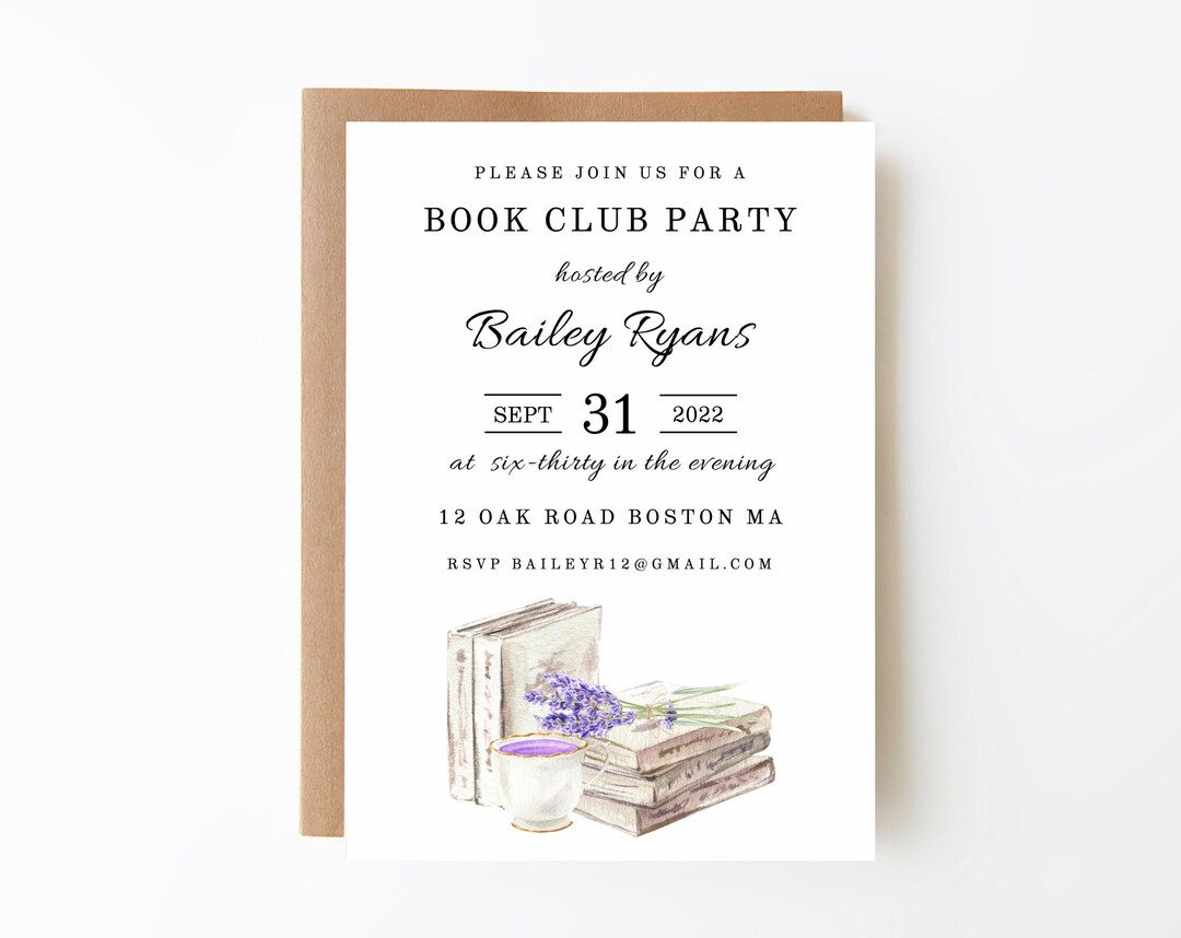 Book Club Party Invitation Template, Book Club Meeting, Vintage Book ...