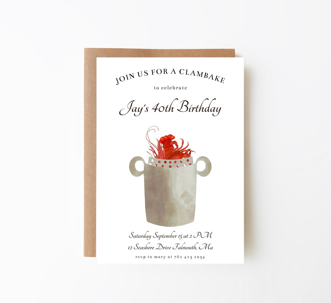 Lobster Boil Birthday Party Invitation Template, Clam Bake Bday Invite ...