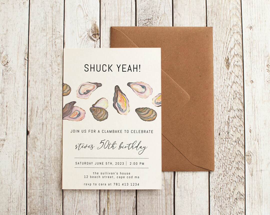 Shuck Yeah Clambake Fiftieth Birthday Party Invitation Template, 50th ...