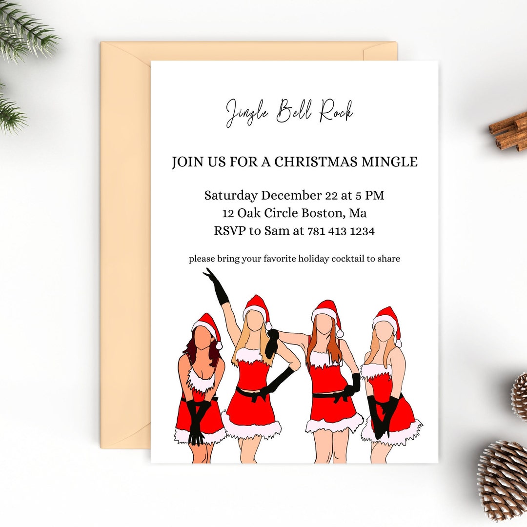 Mean Girls Jingle Bell Rock Christmas Party Invitation Template, 5 X 7 ...