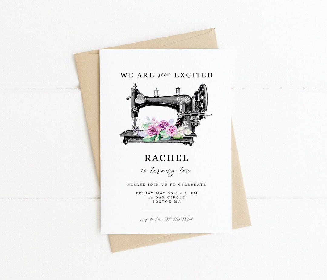 We Are Sew Excited Sewing Birthday Party Invitation Template, Sewing ...