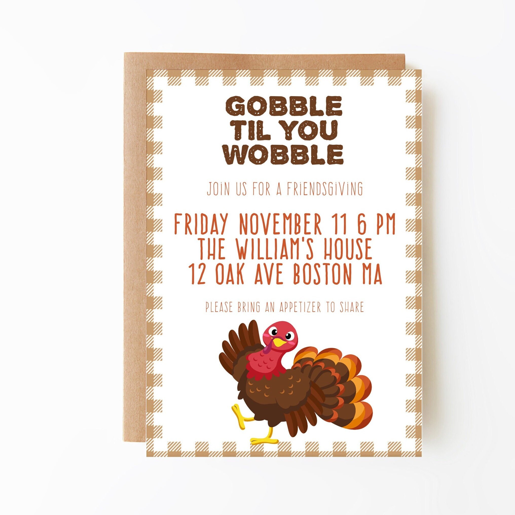 EDITABLE PRINTABLE Gobble Til You Wobble 4 X 6 Friendsgiving Invitation ...
