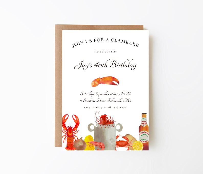 Lobster Bake Birthday Party Invitation Template, Clam Bake Bday Invite ...