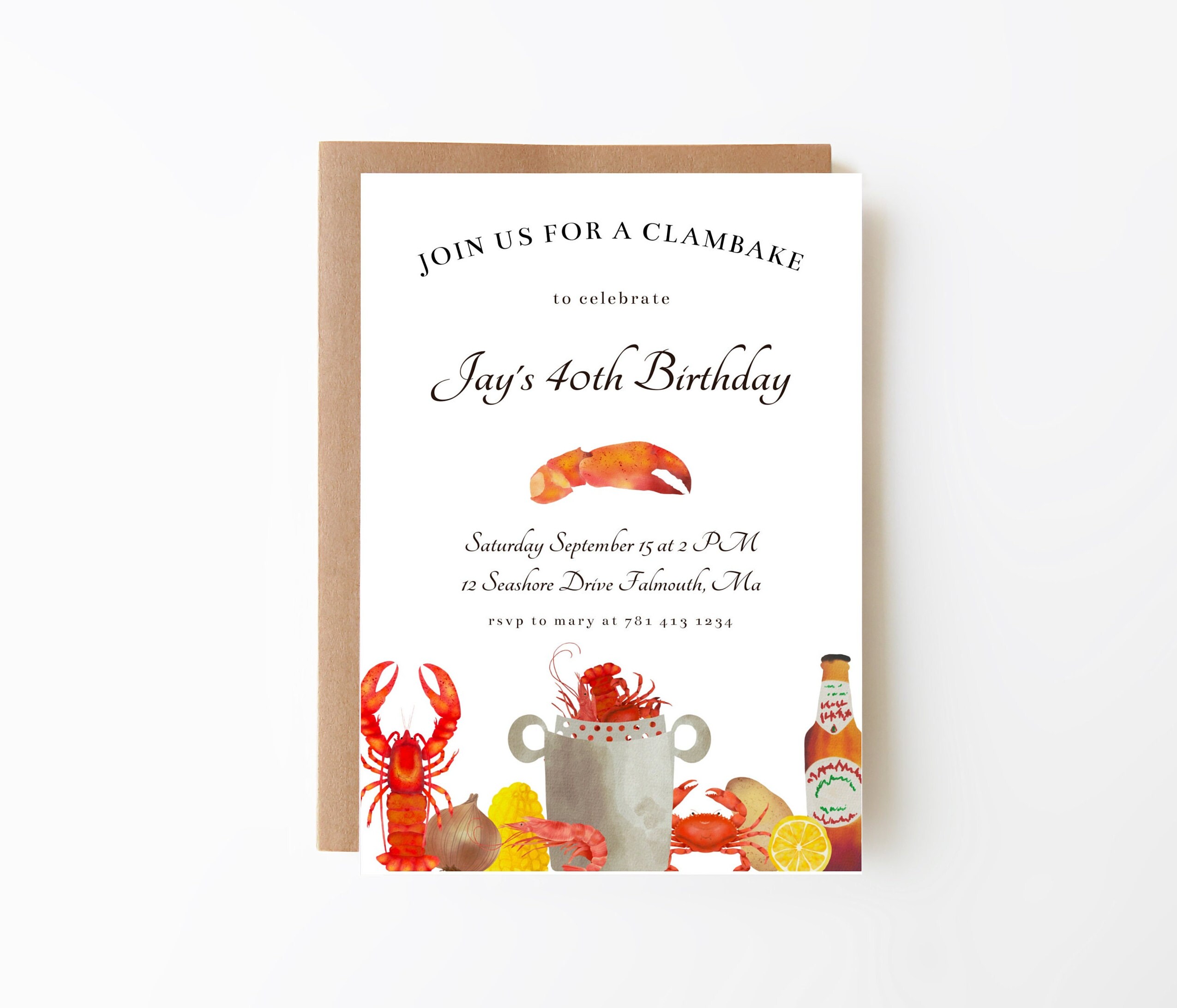 Lobster Bake Birthday Party Invitation Template, Clam Bake Bday Invite ...