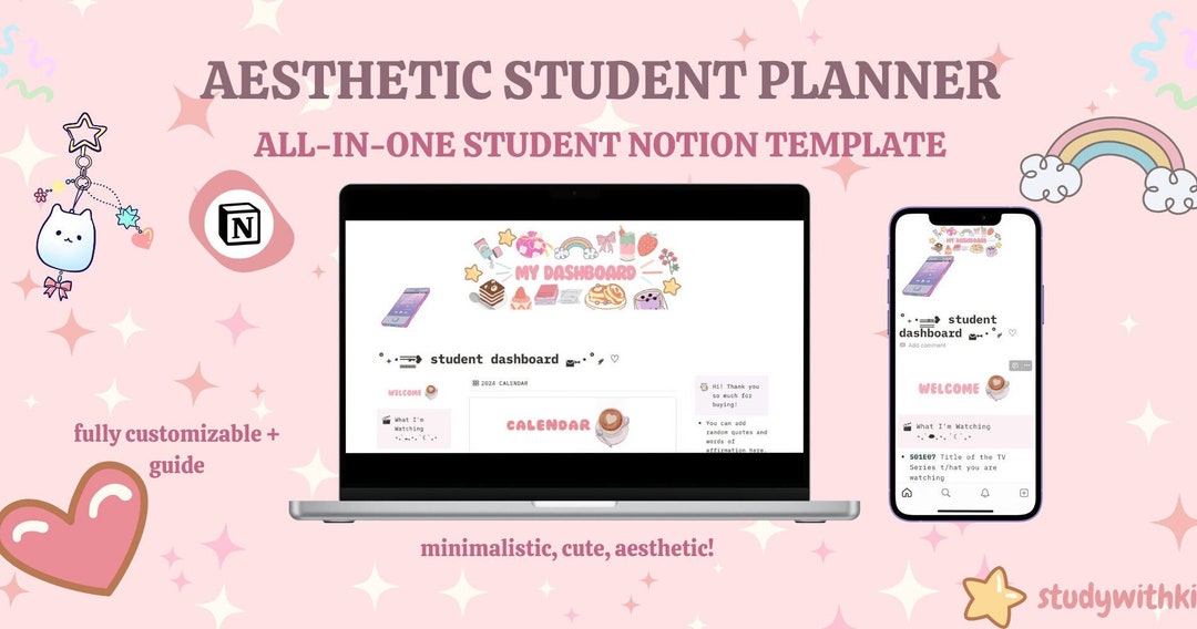 Aesthetic/cute Notion Template! | Student Notion Template Planner - Etsy