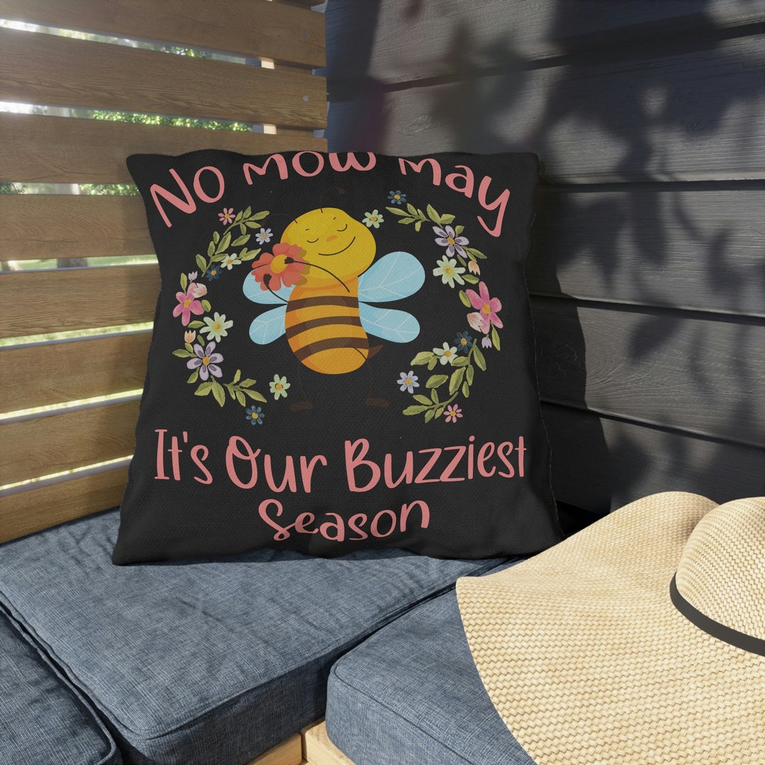 No Mow May Movement Waterproof Porch or Patio Bee Pillow, Bee Home ...