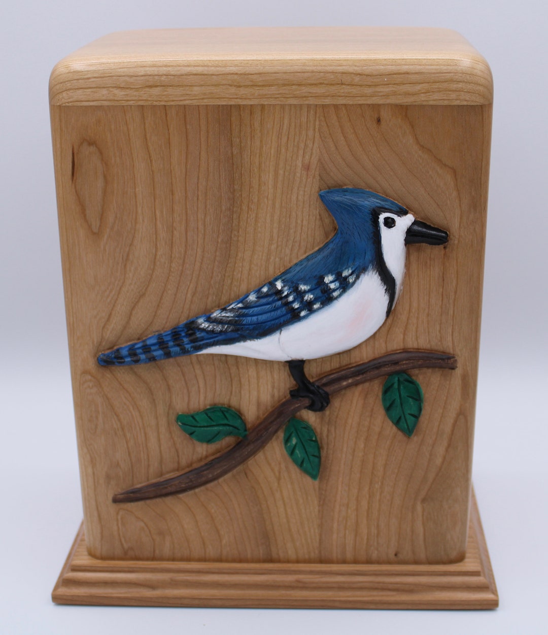 Carved Blue Jay Cremation Urn Cherry Wood - Etsy
