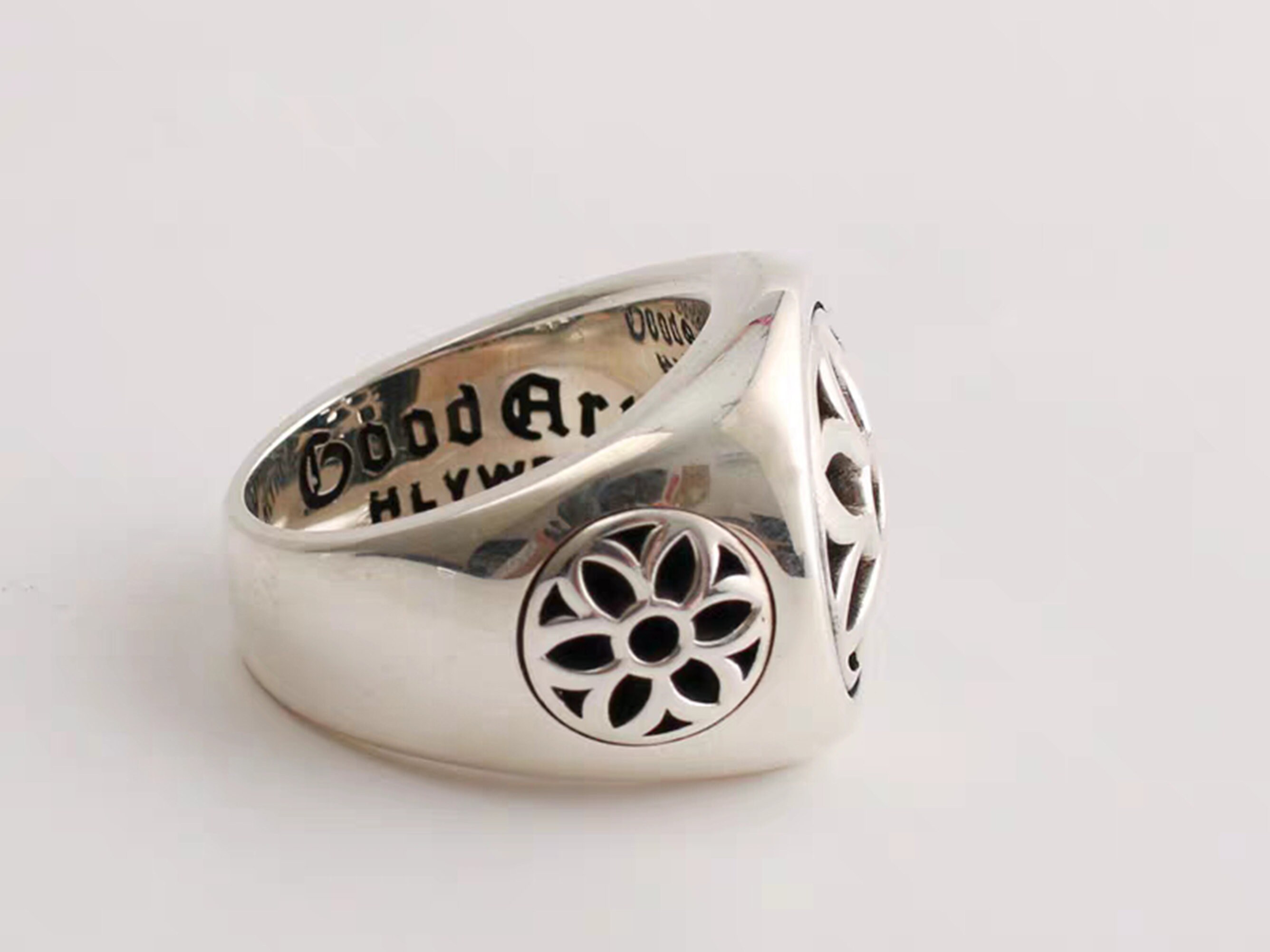 Chrome Hearts Style Rings, Sterling Silver Cherry Blossom Design Ring ...